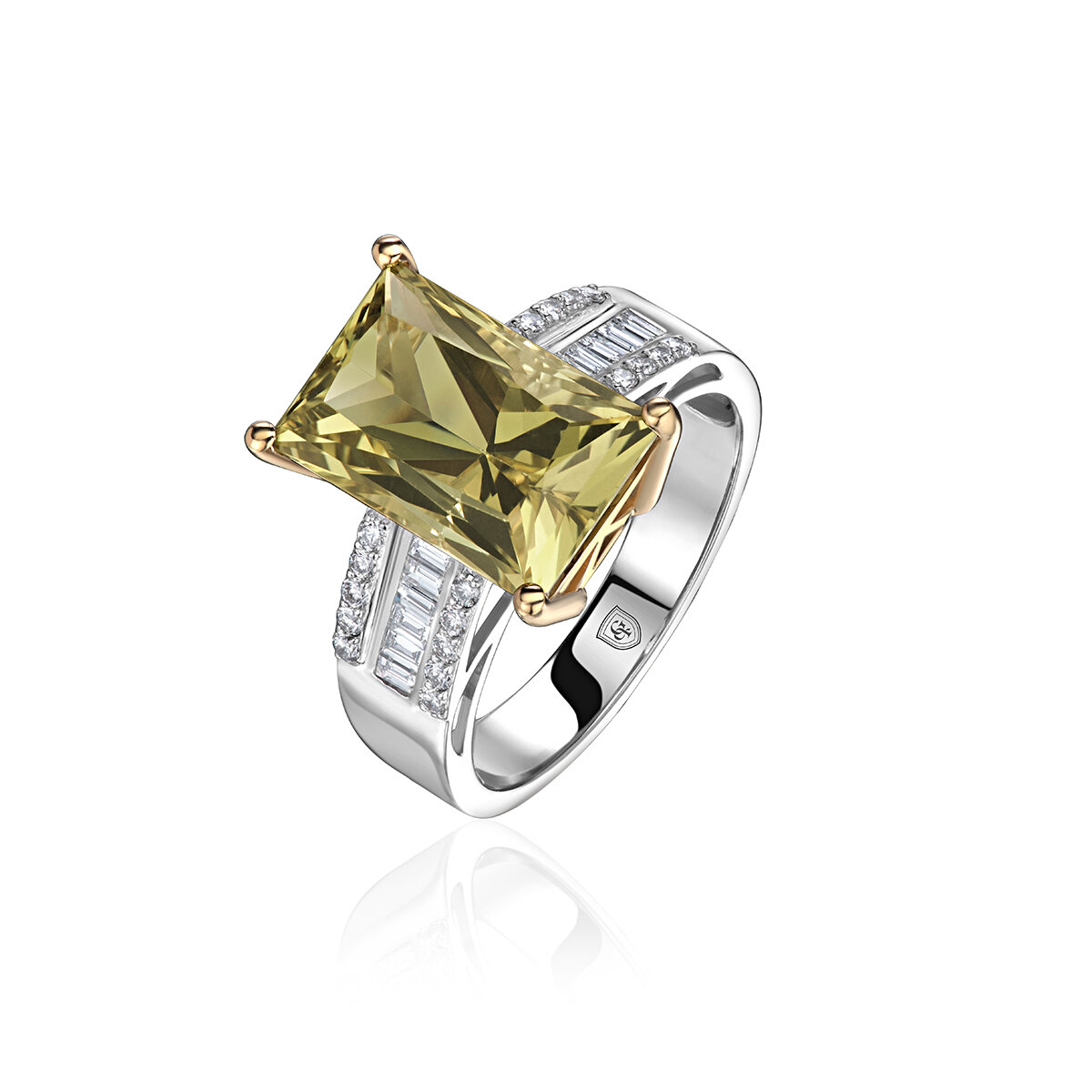 Кольцо, комбинированное золото, 585 проба, берилл, бриллиант