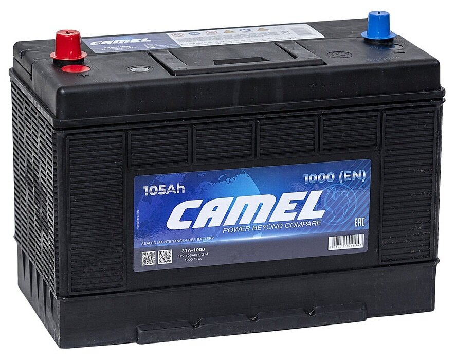 Аккумулятор автомобильный Camel 105 А/ч 1000 А прям. пол. 31A-1000 Амер. авто (331х175х241) конус. клеммы по центру