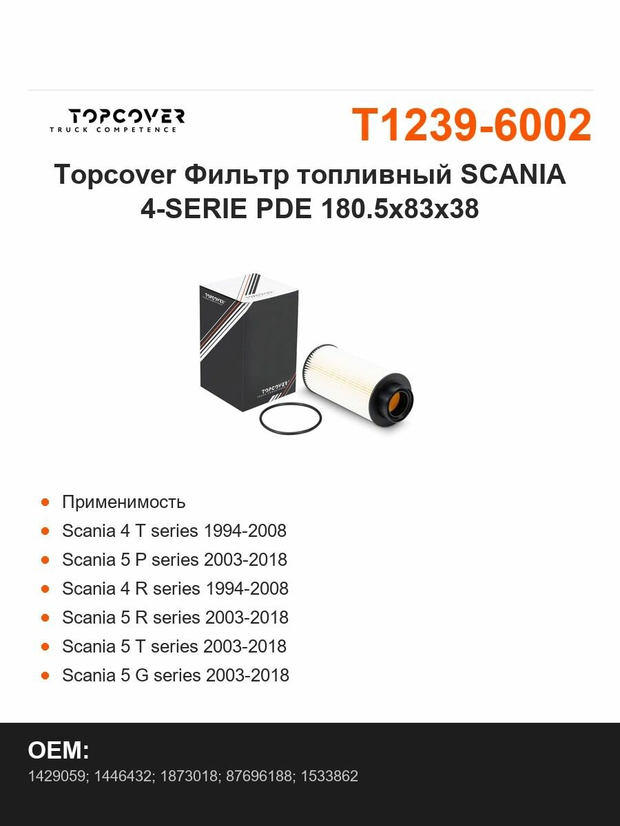 Topcover Фильтр топливный SCANIA 4-SERIE PDE 180.5x83x38