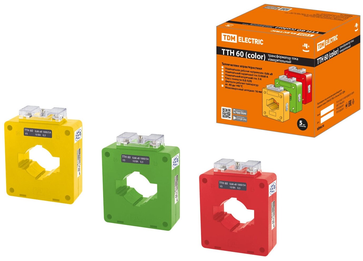 Трансформатор тока измерительный ТТН 60/ 600/5-10VA/0,5-Р (3 шт, color), TDM SQ1101-1217 (1 упак)