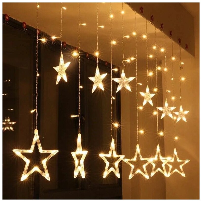 Гирлянда Прозрачная Звезды Динамичная 138LED 22,8Вт 3х0,9м Теплый свет IP54