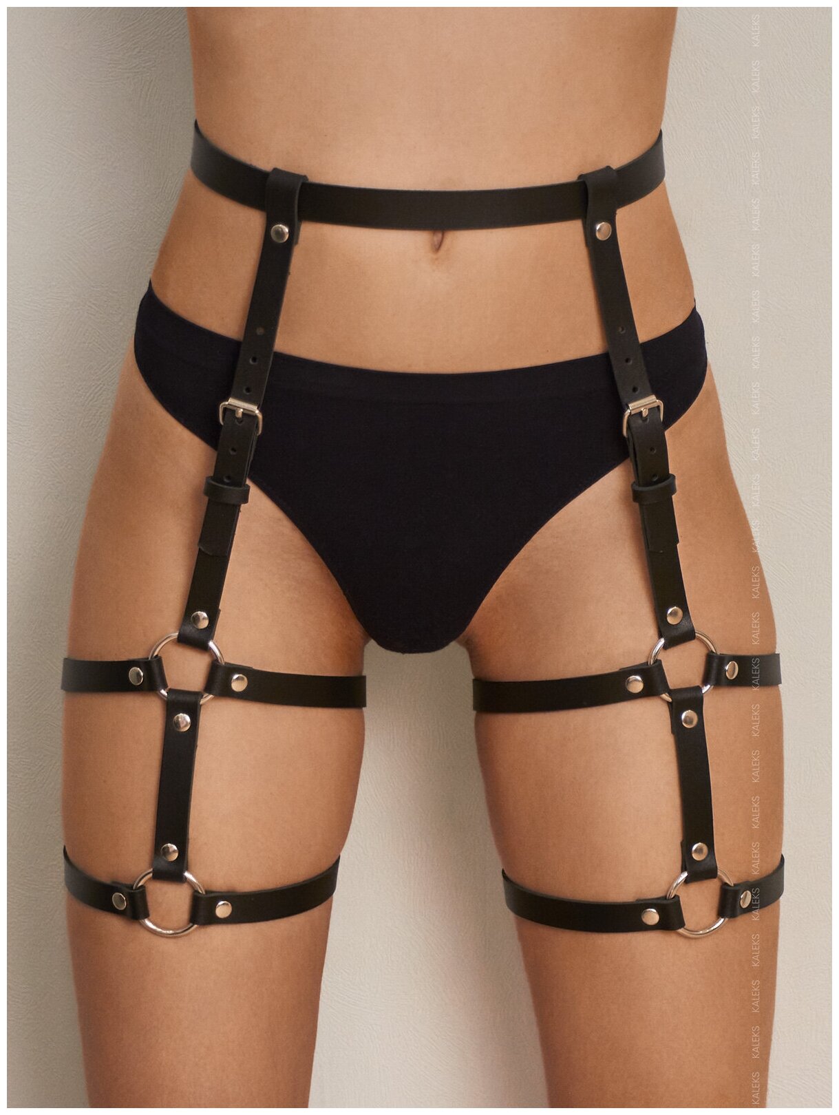 Гартеры кожаные женские Duplex, портупея на ноги, черный 44-46