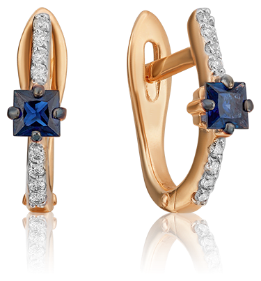 Серьги, красное золото, 585 проба, бриллиант, сапфир