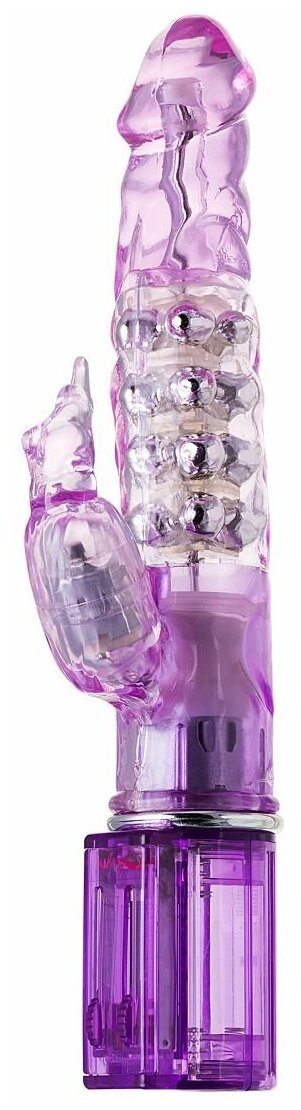 Фиолетовый хай-тек вибратор High-Tech fantasy с бусинами и отростком - 27,2 см.