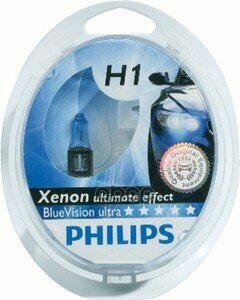 Автолампа H1 BlueVision Ultra 4000K, 55w, 12258 BVU, Philips (к-т 2шт) 2шт. W5W Blue Vision Philips арт. 12258BVUSM