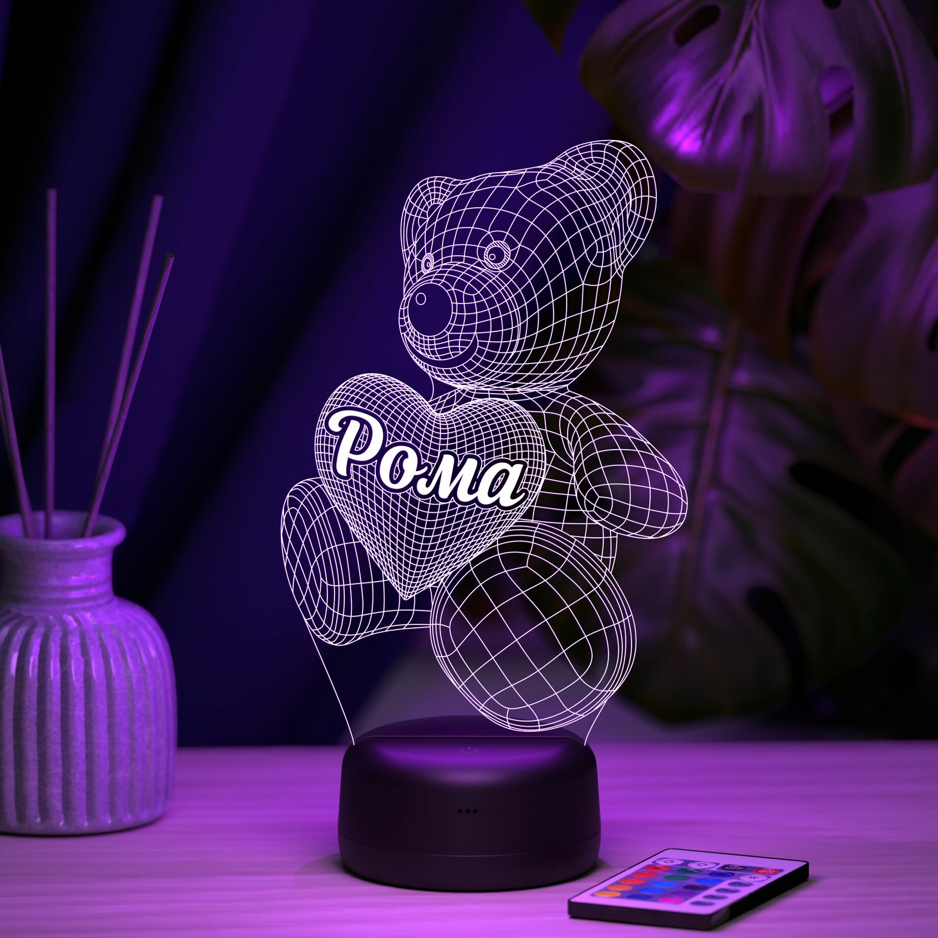 Ночник "Именной мишка Рома" - подарок близким