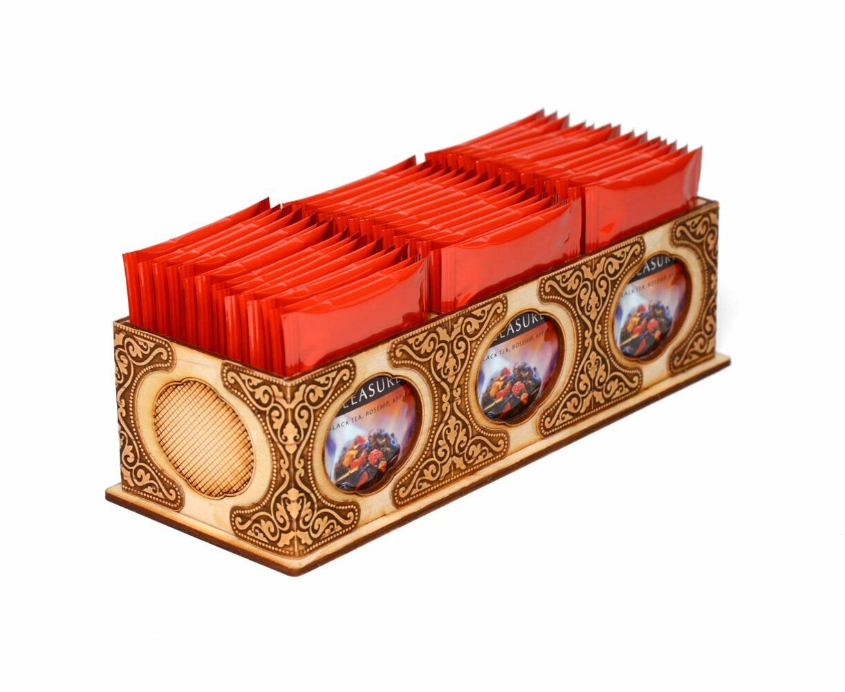 Коробочка деревянная под чайные пакетики 3 отделения 22х8,5х6