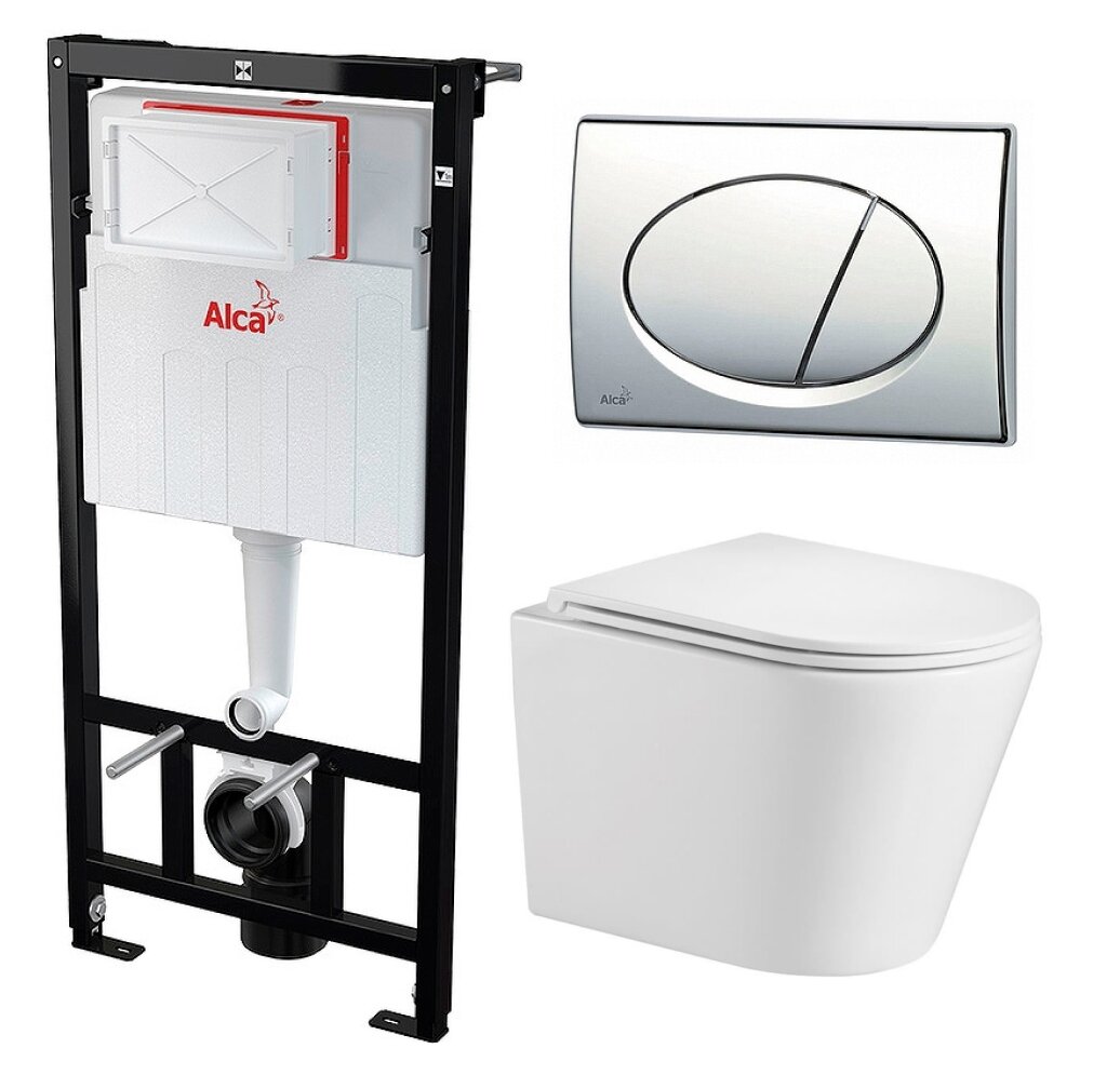 Комплект 3 в 1 инсталляция AlcaPlast + Подвесной унитаз WeltWasser Salzbach 043 GL-WT + кнопка хром