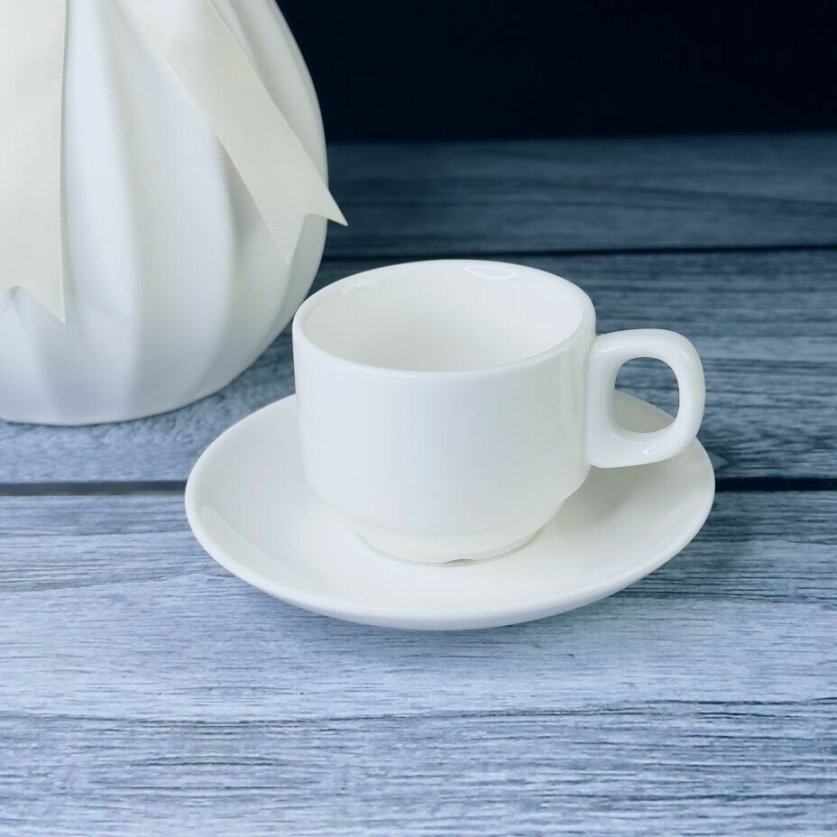 Чашка с блюдцем Lenardi BIANCO 120мл, фарфор