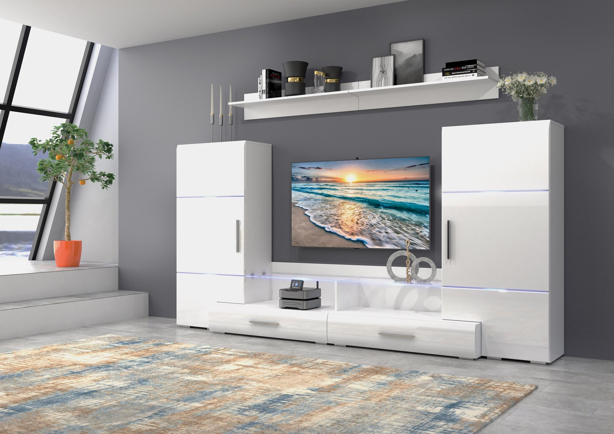 Гостиная Hoff Домино, 280х140х35 см, ЛДСП, с доводчиком, цвет белый