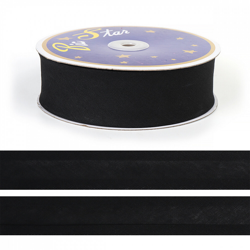 Косая бейка хлопок (хлопковая бейка для шитья) шир.40мм цв. черный упак.27,4 м