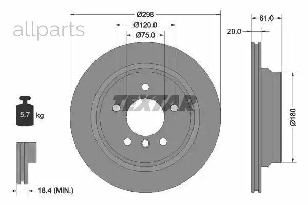 TEXTAR 92075103 Диск тормозной задний с покрытием PRO ALPINA B10 96-04 / BMW 5-E39 95-04 TEXTAR 92075103