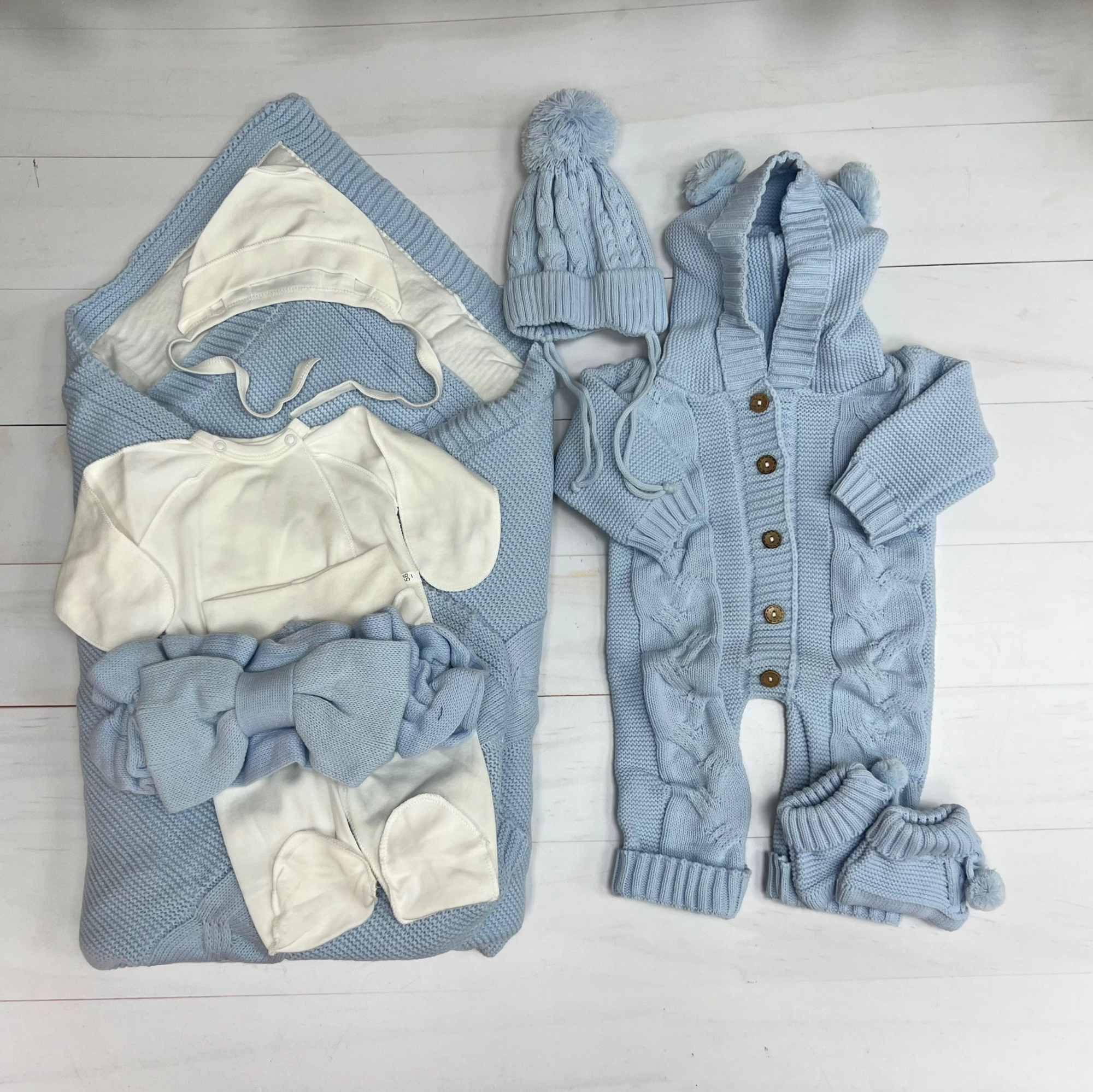 Конверт для новорожденного комплект на выписку в роддом 5 предметов весна голубой