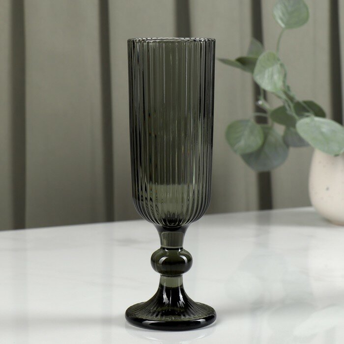 Набор бокалов для шампанского стеклянный SL Home «Модерн», 150 мл, 5,5×18,5 см, цвет графитовый