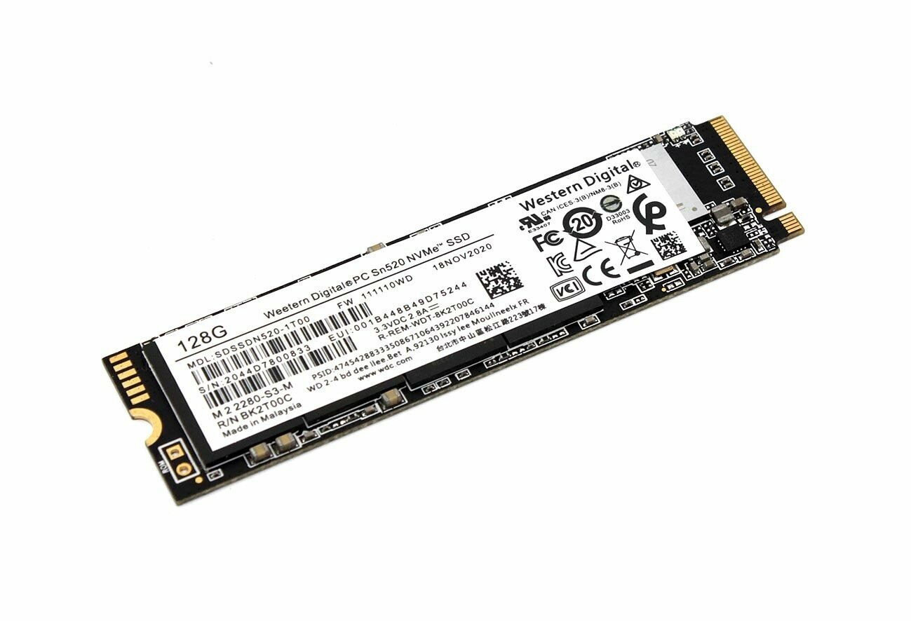 Жесткий диск, твердотелый накопитель, внутренняя память SSD NVMe M.2 2280 128Gb WD SN520