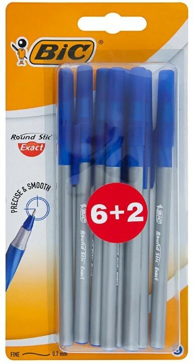 BIC Ручка 'Раунд Стик Экзакт', 0.28 мм, син. (блист. 6+2шт)