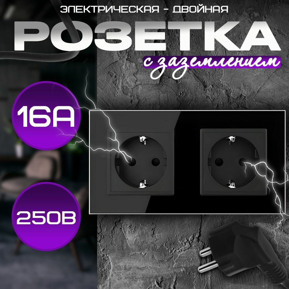 Розетка двойная электрическая Livolo черная