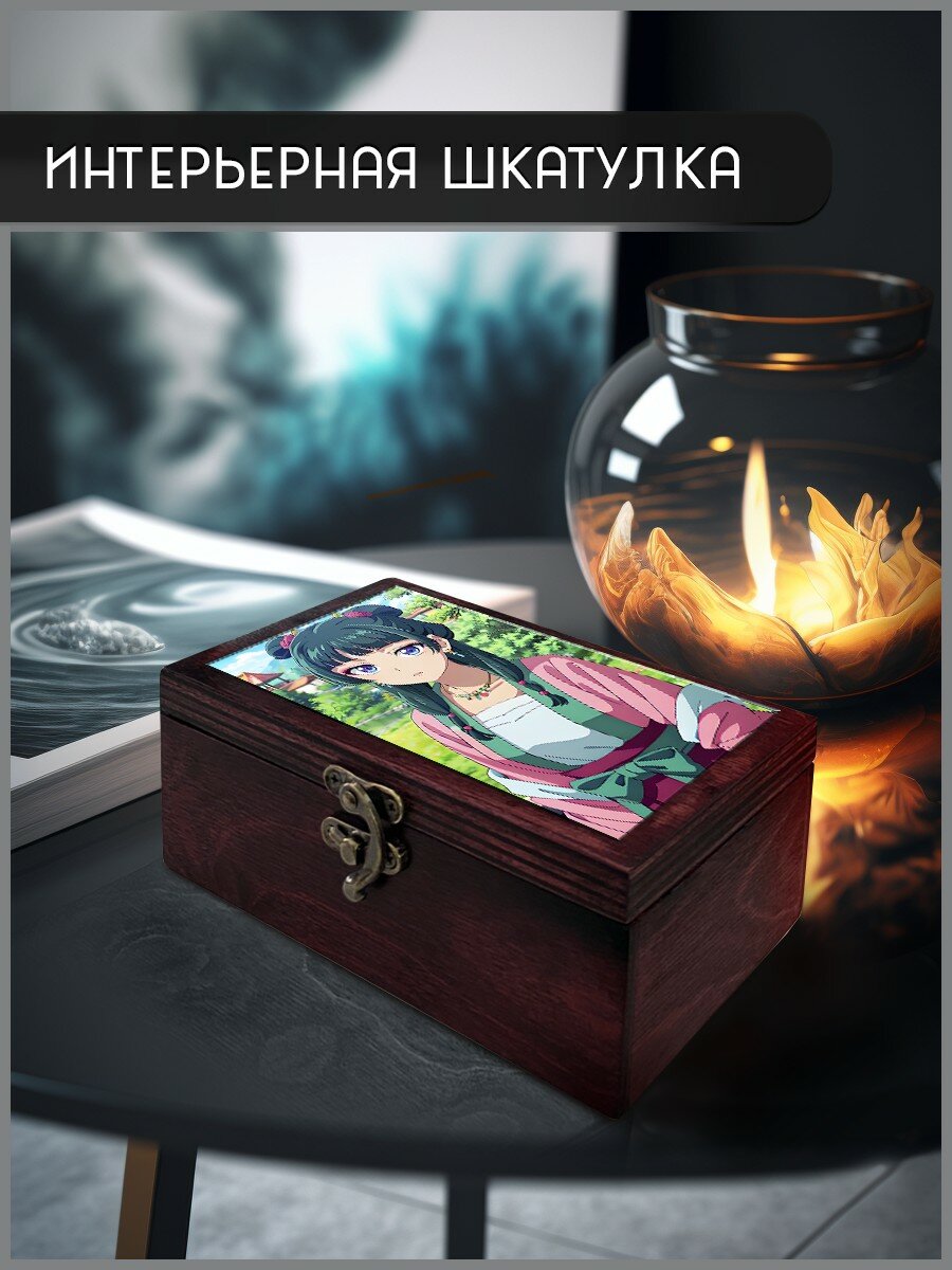Шкатулка интерьерная вишня для украшений универсальная 16x10x6 см Аниме Монолог фармацевта (Мао Мао, Император, Цветы, Женьши) - 900