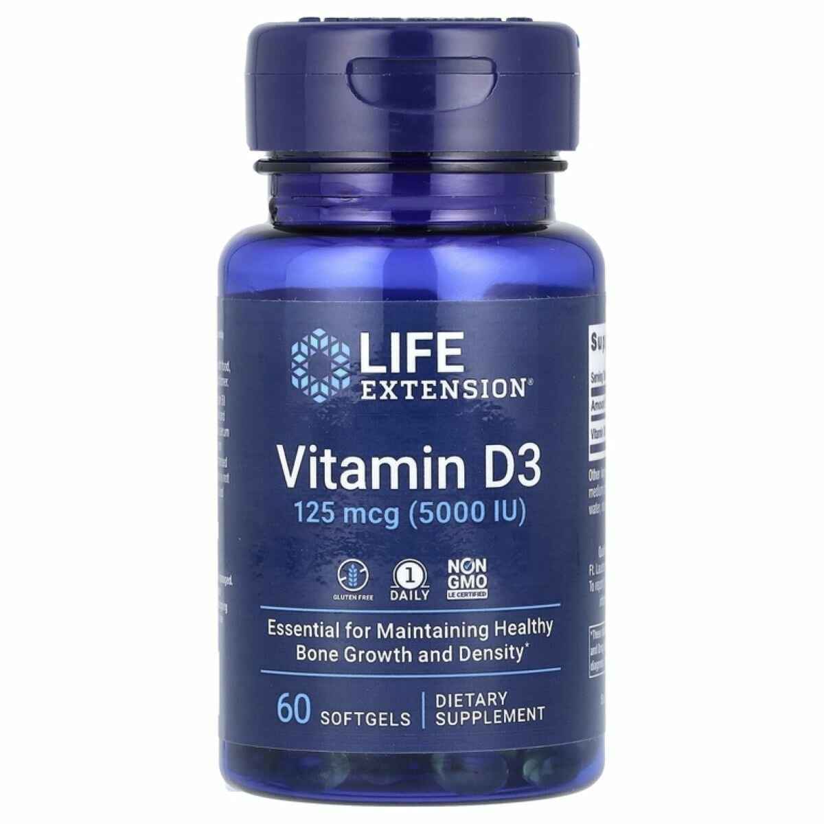 Витамин Д3 Life Extension Vitamin D3 125 mcg, здоровье костей и зубов, 60 капсул