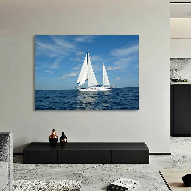 Картина ВсеКартины. Тут "Корабль в море", холст, на подрамнике, крепление "крокодил"