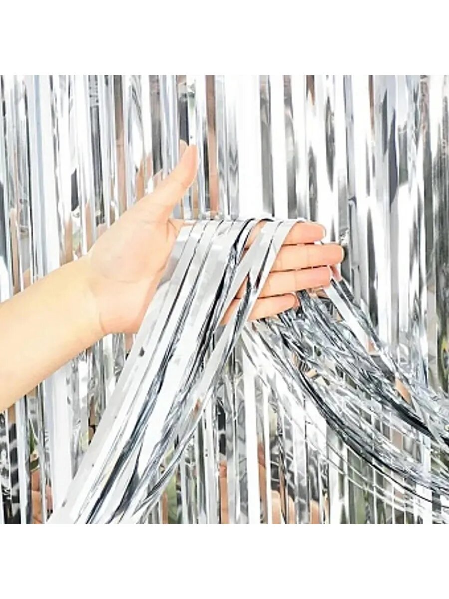 1шт. Занавес Дождик Серебро, Металлик, 100*200 см, 1 шт.