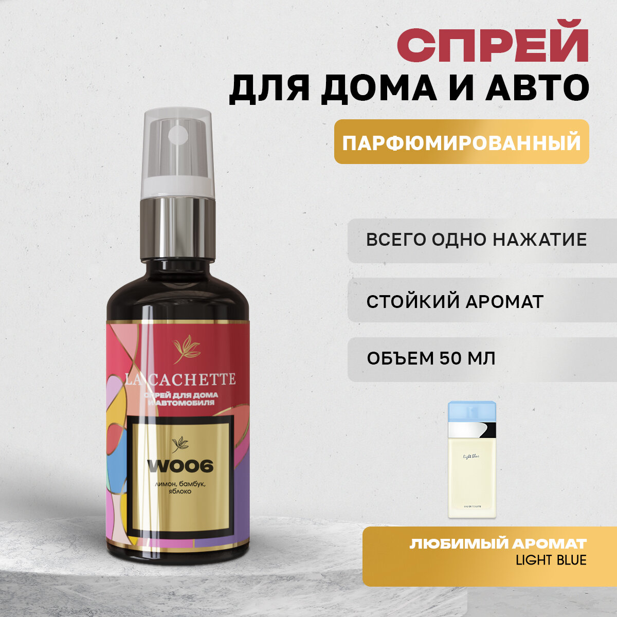 Парфюм для авто и дома La Cachette W006 Light blue, 50 мл спрей