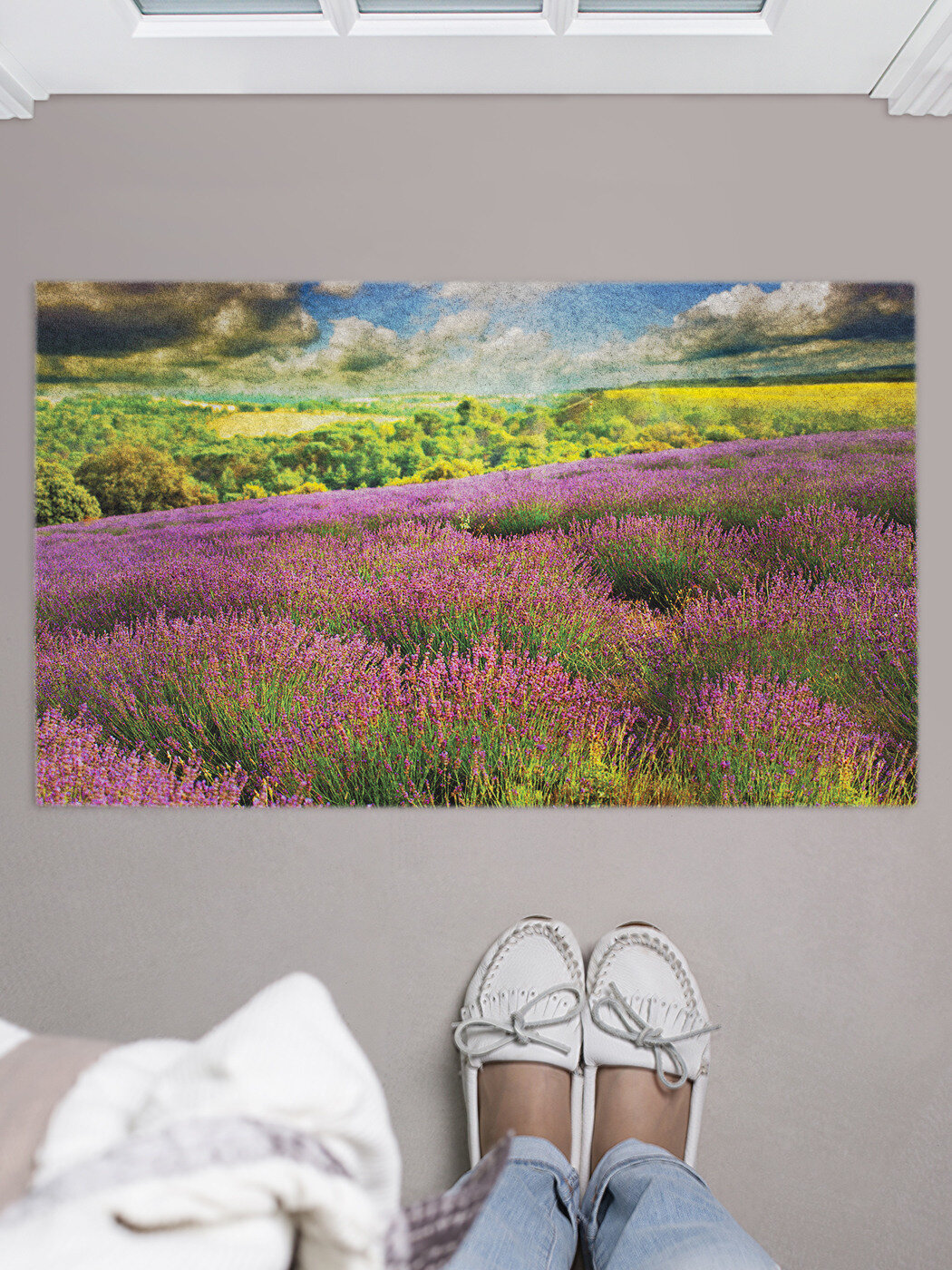 Коврик придверный в прихожую с принтом "Поле лаванды" 45 на 75 см , JoyArty