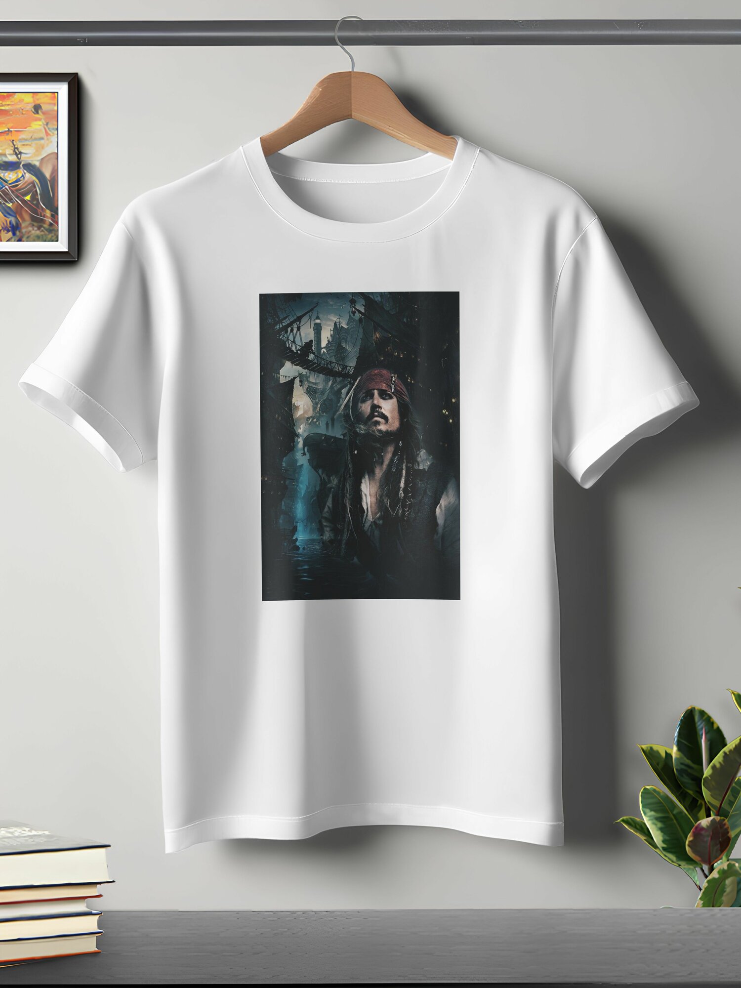 Футболка ONEQ унисекс 50-52 (XL) размер с принтом Джек Воробей, белая