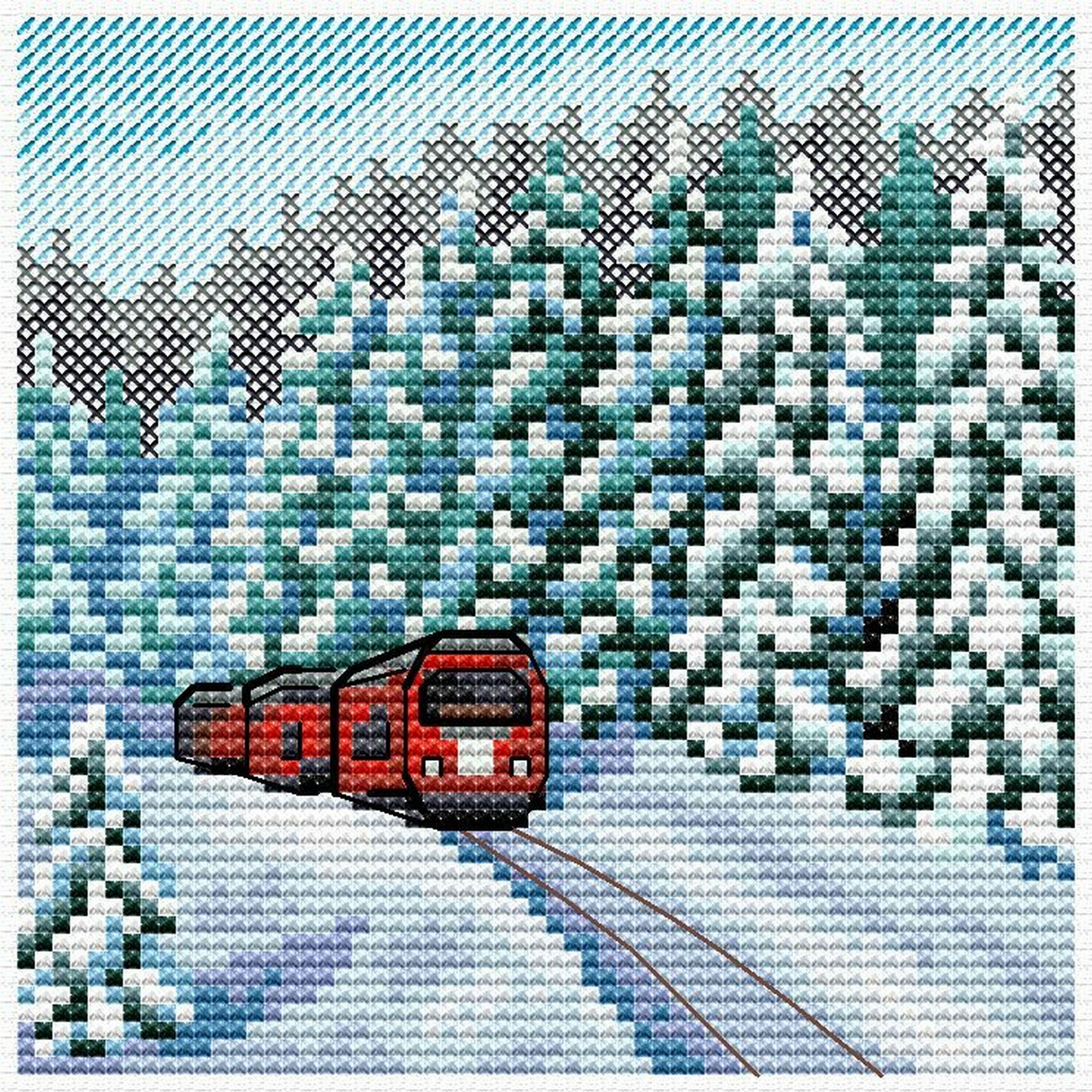 Вышивка Через зимний лес 11x11 см.