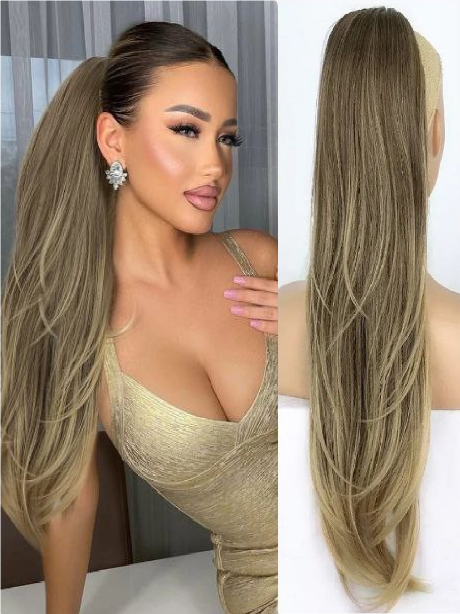 Шиньон хвост на резинке накладной длинный на пучок омбре