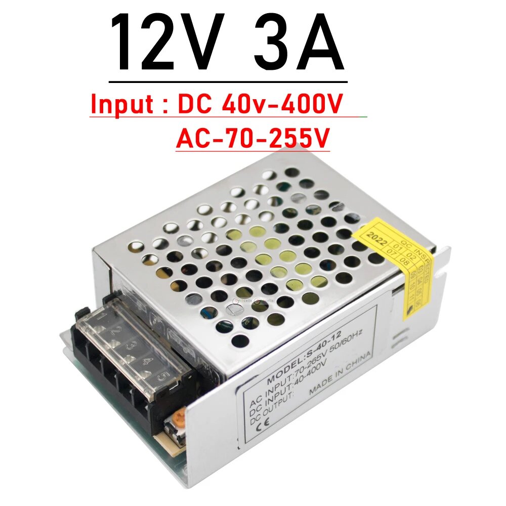 Блок питания 12V 3A, DC 40-400V, AC 70-255V