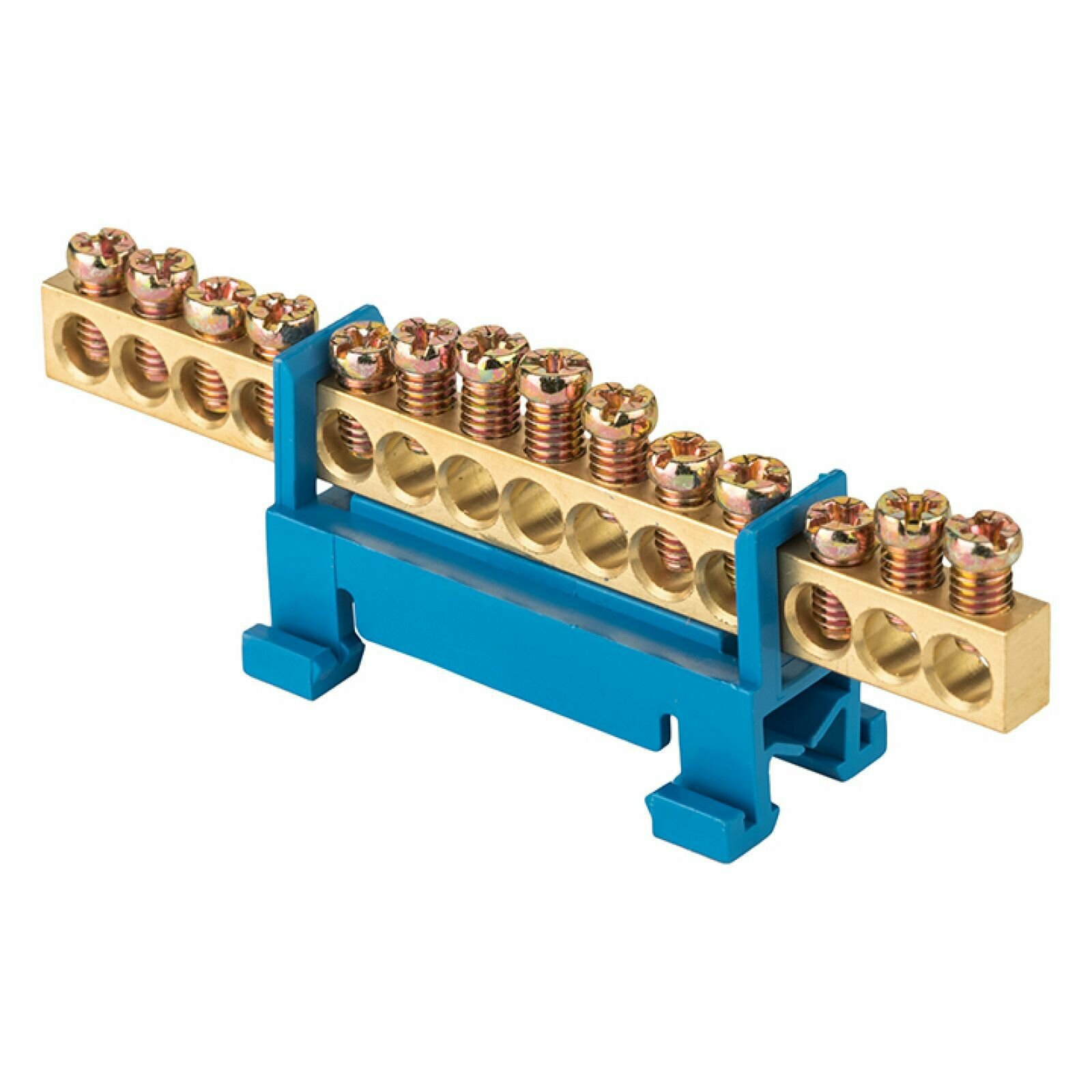 Шина " 0" N (6х9 мм) 14 отверстий, латунь, синий изолятор тип Стойка на DIN-рейку, EKF PROxima - 20 штук