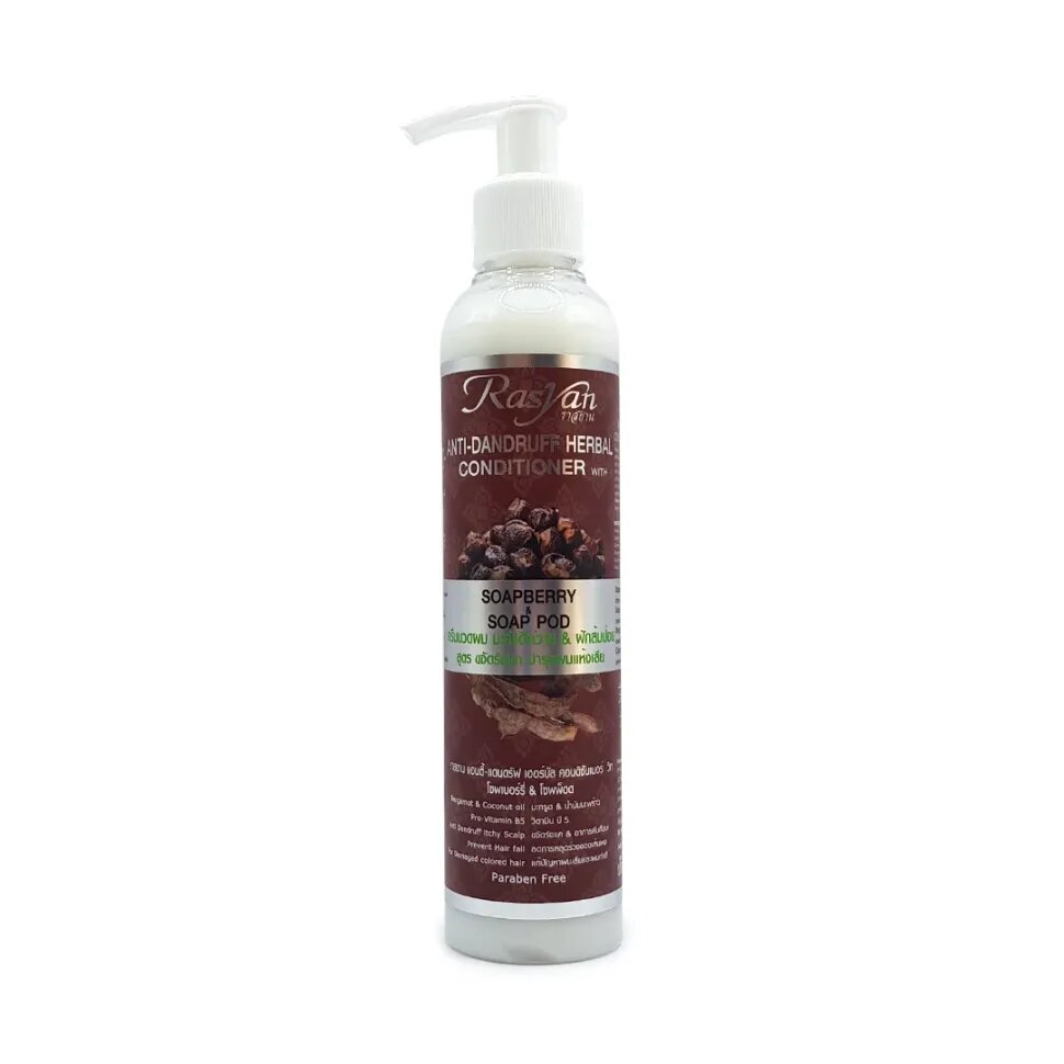 Rasyan anti Dandruff Herbal Conditioner SOAPBERRY & SOAP POD Paraben Free, ISME (Растительный кондиционер от перхоти С мыльной ягодой И стручком без парабенов, исме), 200 мл.