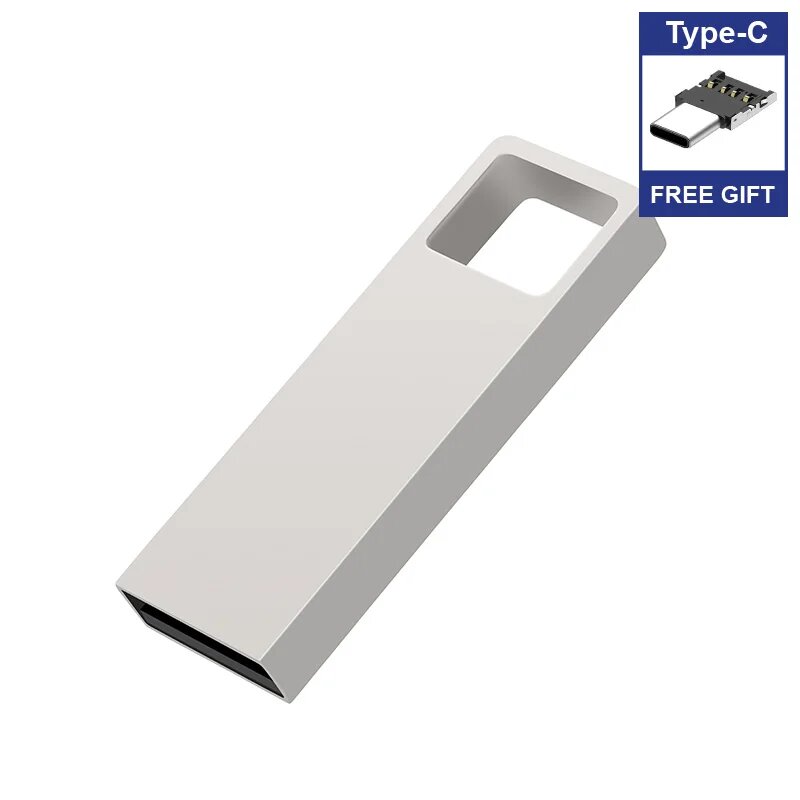Флешка 4 ГБ, USB 2.0, Silver, Type-C в подарок