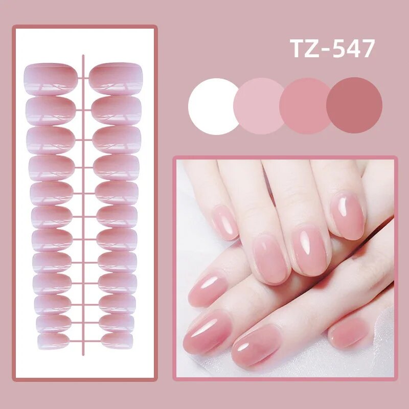 Накладные ногти TZ547, 24 шт, розовый градиент
