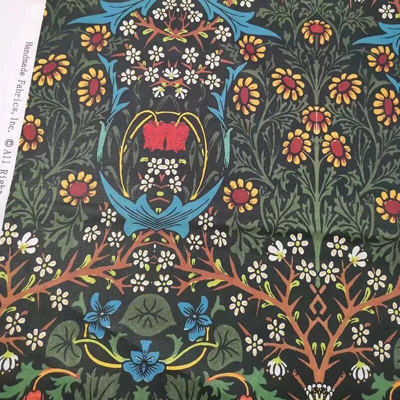 Ткань William Morris винтажные цветы 100% хлопок Бирюзовый, W 10