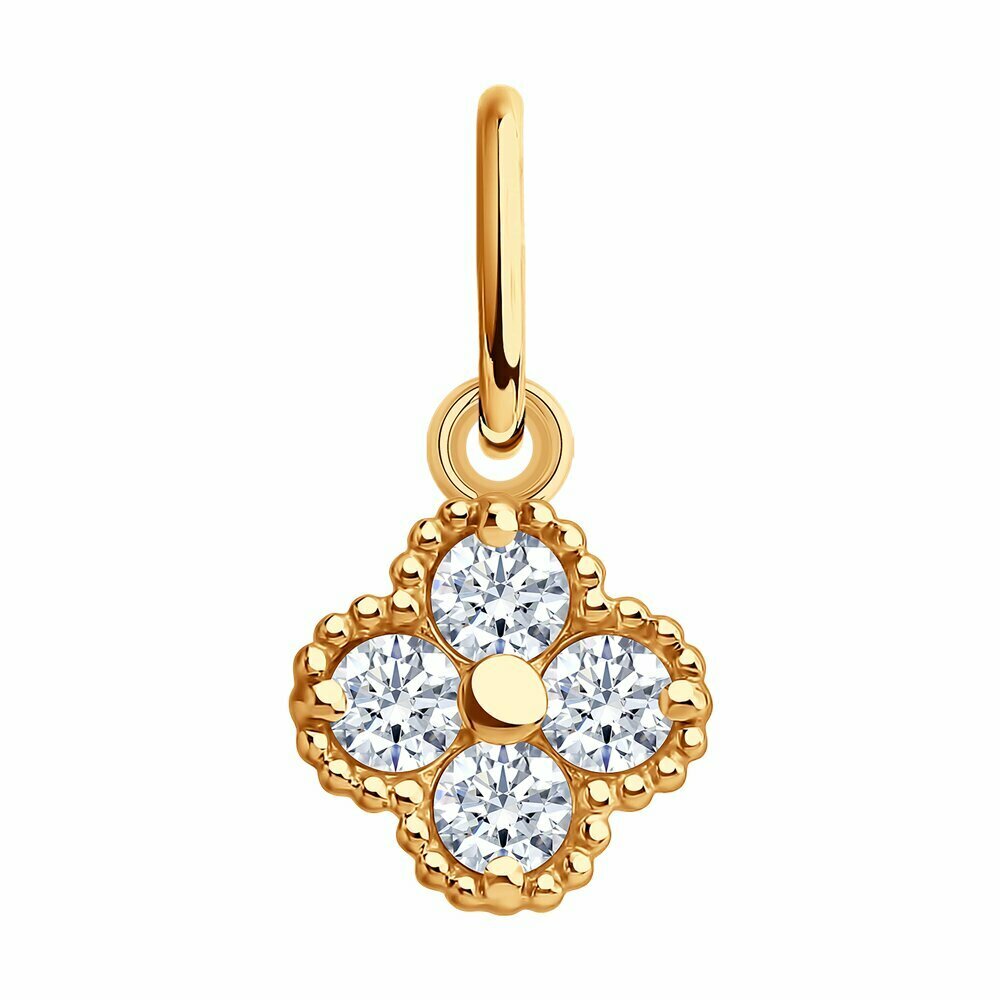 Подвеска, красное золото, 585 проба, фианит