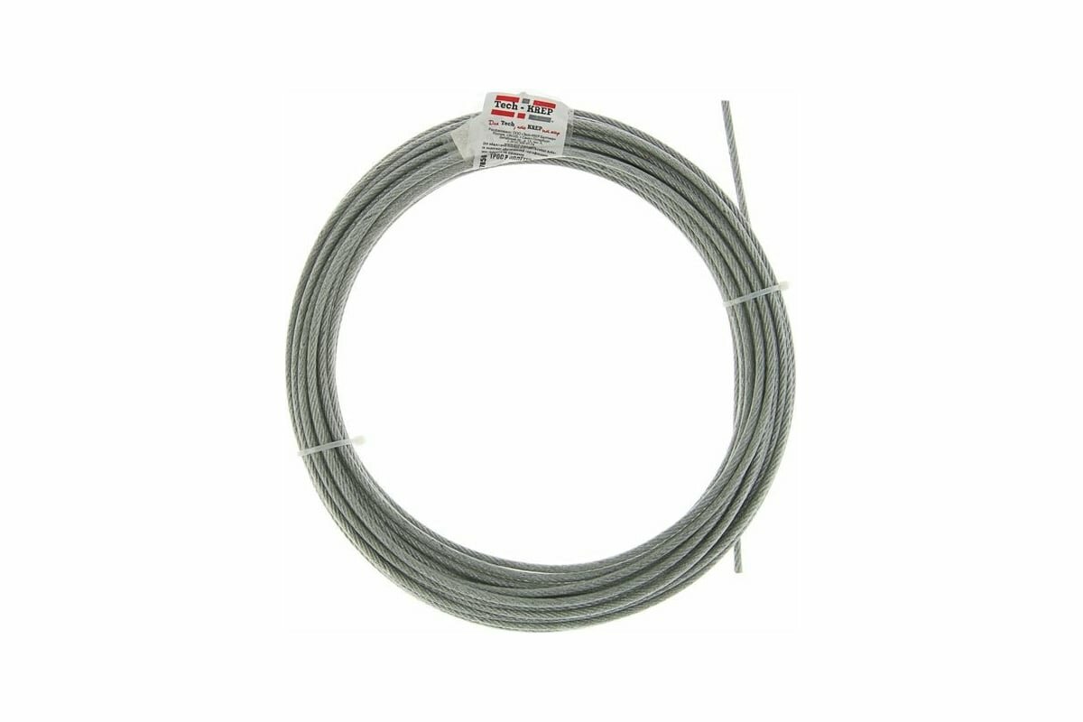 Трос в оплётке PVC Tech‑Krep 20 м, серый, диаметр 4 мм