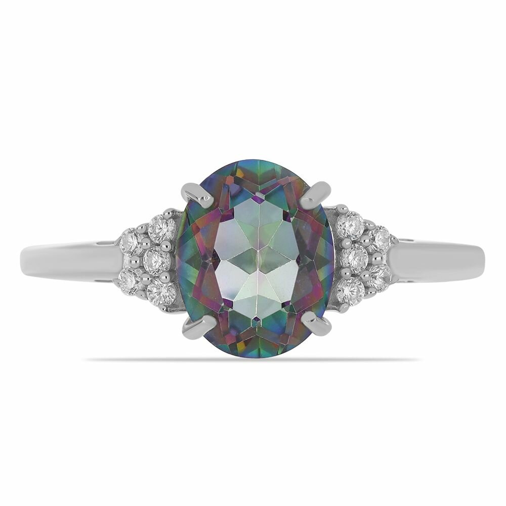 Кольцо тонкое Ювелирия, серебро, 925 проба, родирование, кварц, фианит