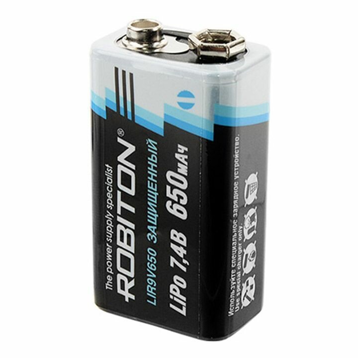 Аккумулятор "Крона" ROBITON LIR9V650 7.4В 650mAh литий-полимерный, встроенная защита (без блистера)