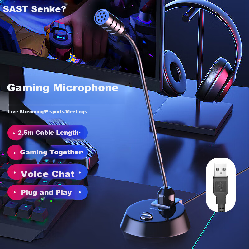SAST MAE039 [2.5-Meter Cable Length] Desktop Microphone, Computer Mic, Condenser Wired Microphone, Conference Voice Chat Meeting Microphone, Gooseneck Training Microphone, USB, Black