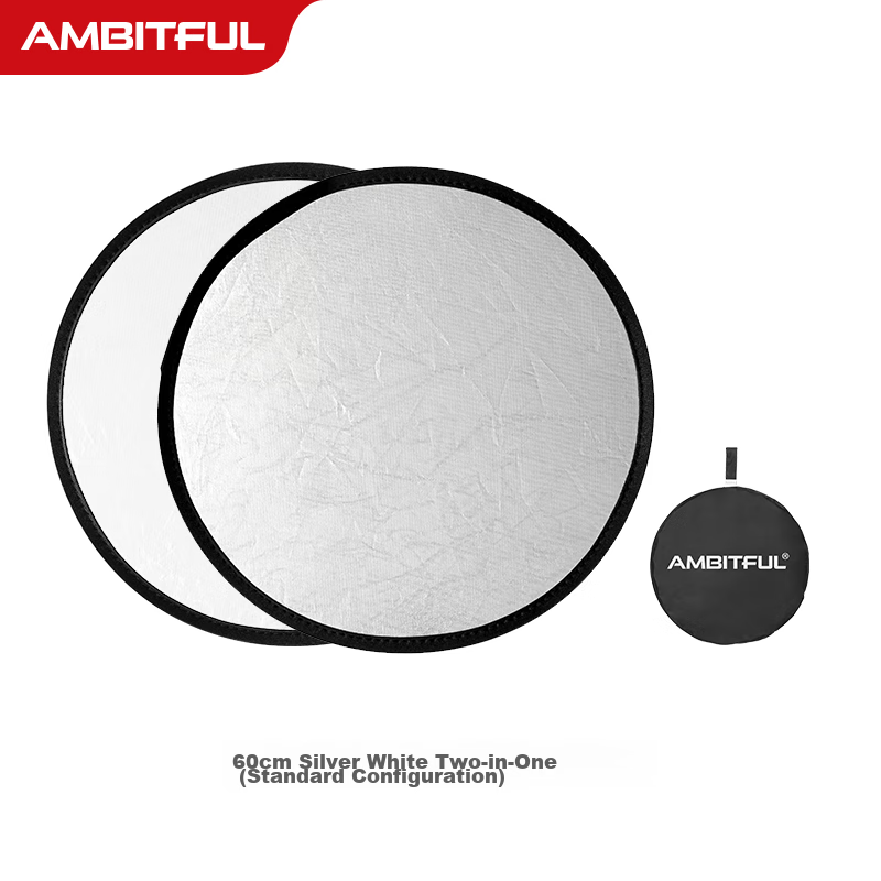 AMBITFUL Zhijie 60cm Round Mini Portable Reflector, Foldable Two-In Compact Silver Photography Light Modelling Board