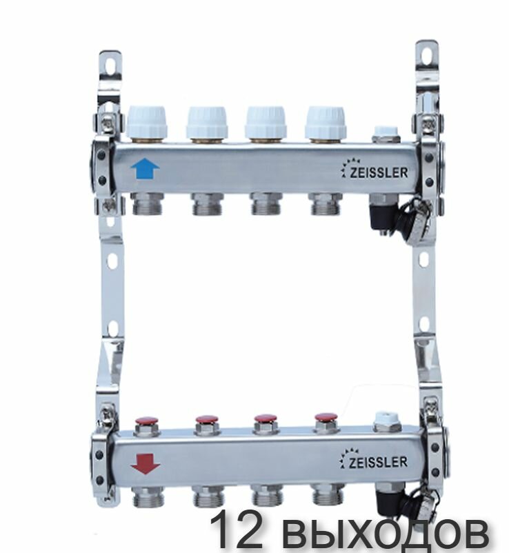 Коллекторная группа без расходомеров и кранов 1"- 3/4" 12 выходов "ZEISSLER" ZSc.406.0612S