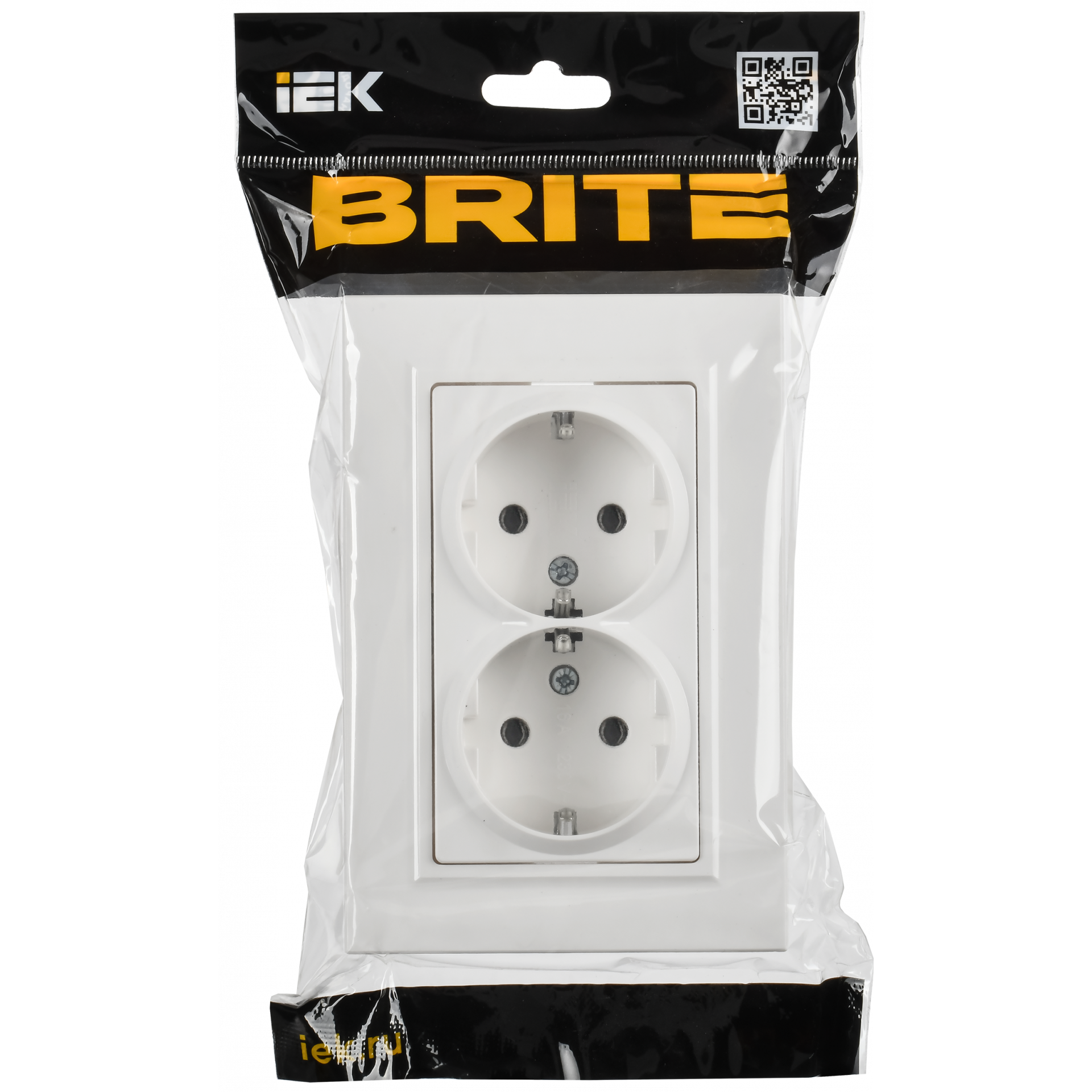 BRITE Розетка 2-местная с заземлением без защитных шторок плоская 16А в сборе РСПл12-3-БрАБ арктический белый, IEK BR-R27-16-K91-F (1 шт.)