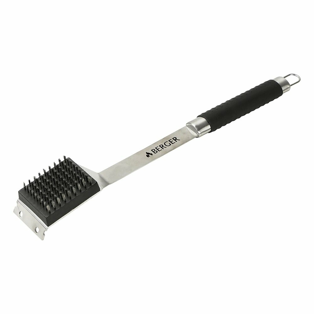 Щетка для чистки барбекю BERGER, длина 49 см, нержавеющая сталь, металлическая щетина