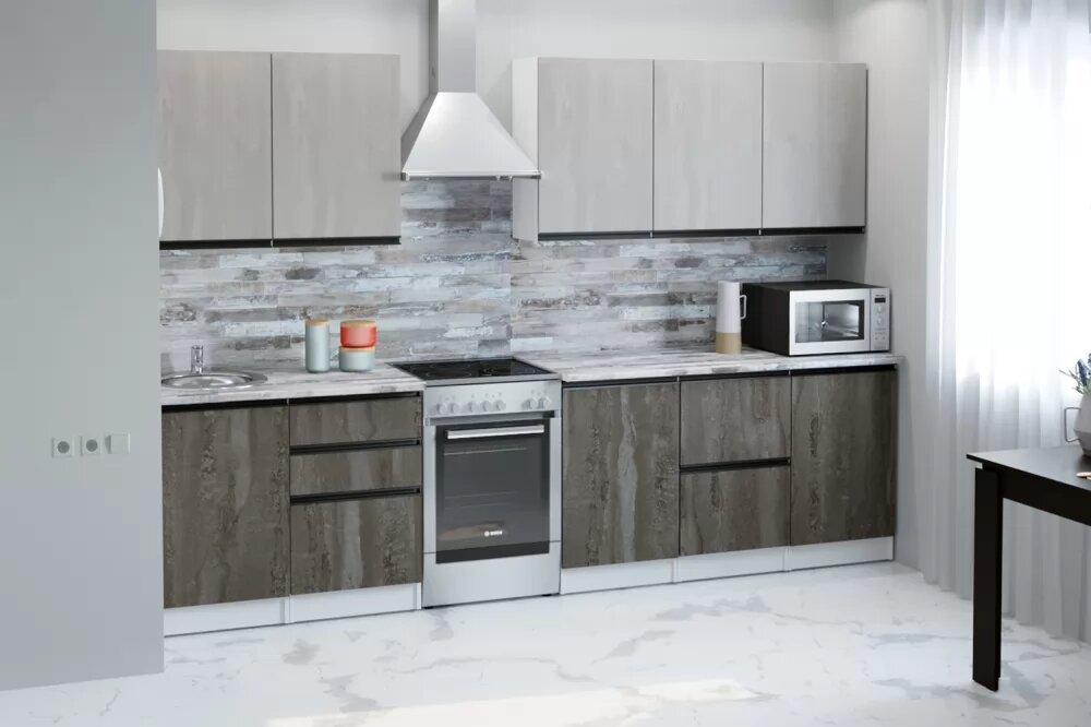 Кухонный гарнитур Герда Нефрит экстра 2500 мм, каркас ЛДСП, фасад ЛДСП, Белый/Бетон светлый/Бетон темный