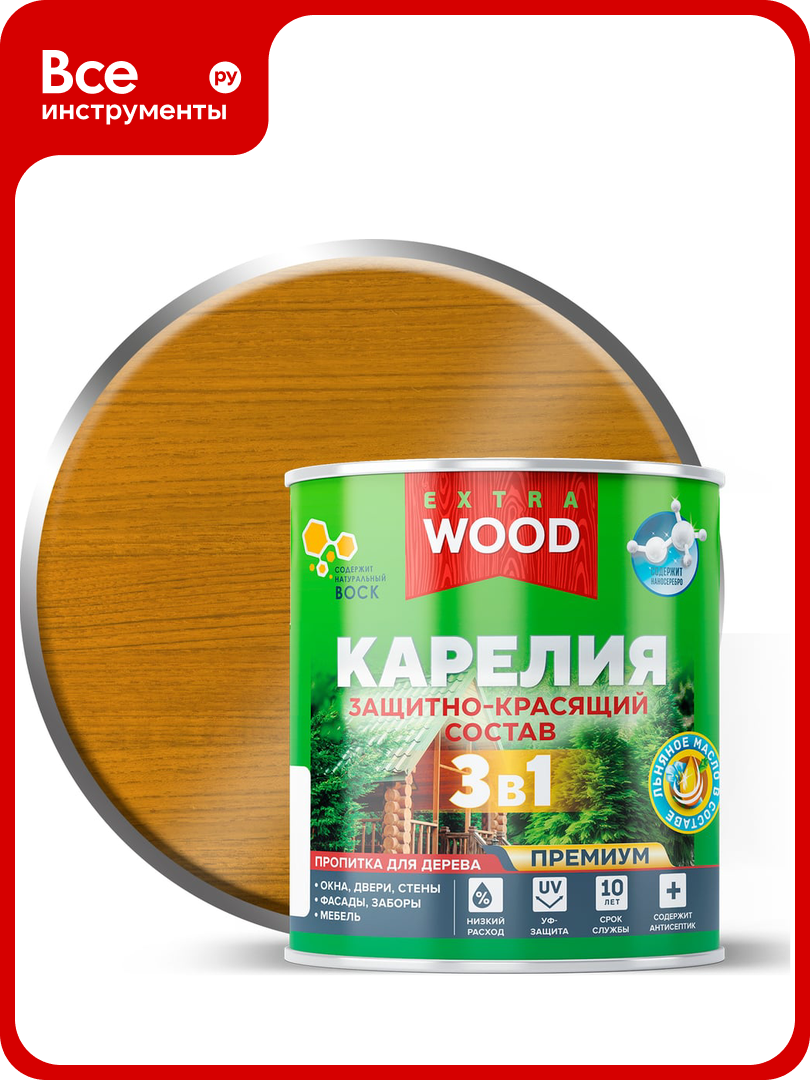 Защитно-красящий состав Farbitex 3в1 для древесины дуб Карелия (0.75 л) WOOD EX, Разбавлять не рекомендуется