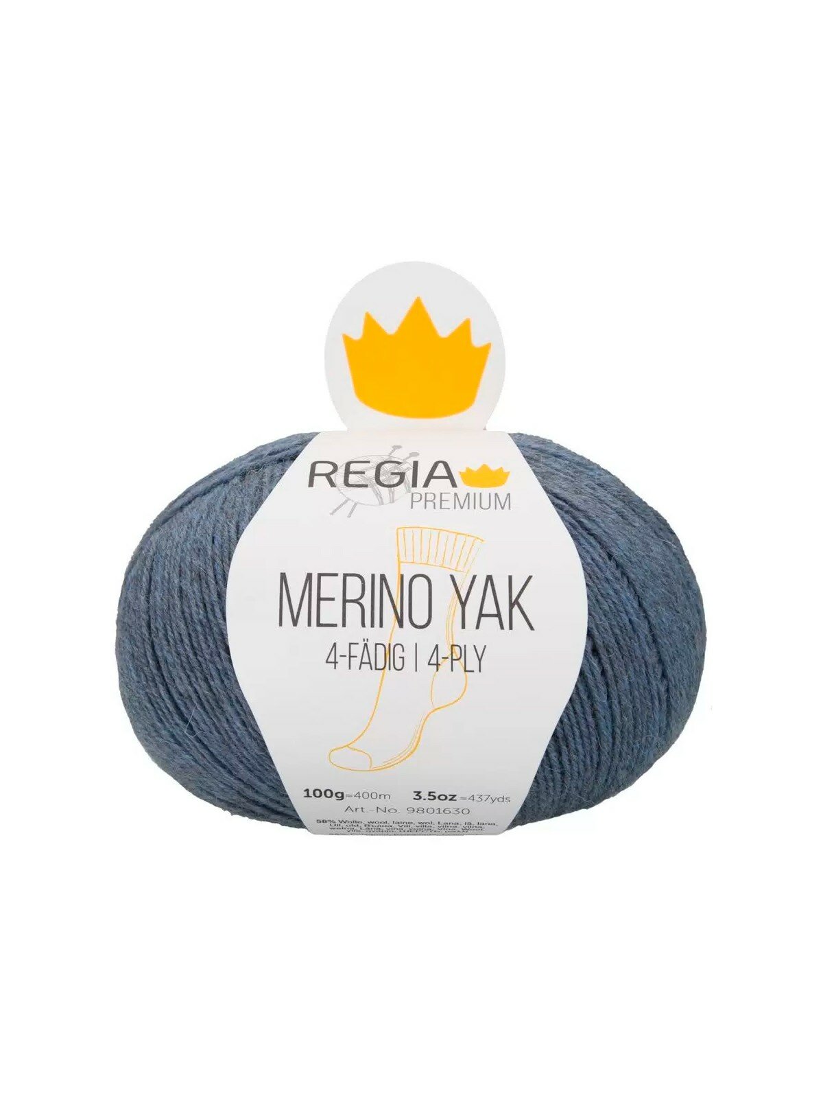 Merino Yak /Мерино Як/ пряжа Regia Premium, 4 нитки, MEZ, 9801630 (07523, jeans meliert (джинсовый), джинсовый)