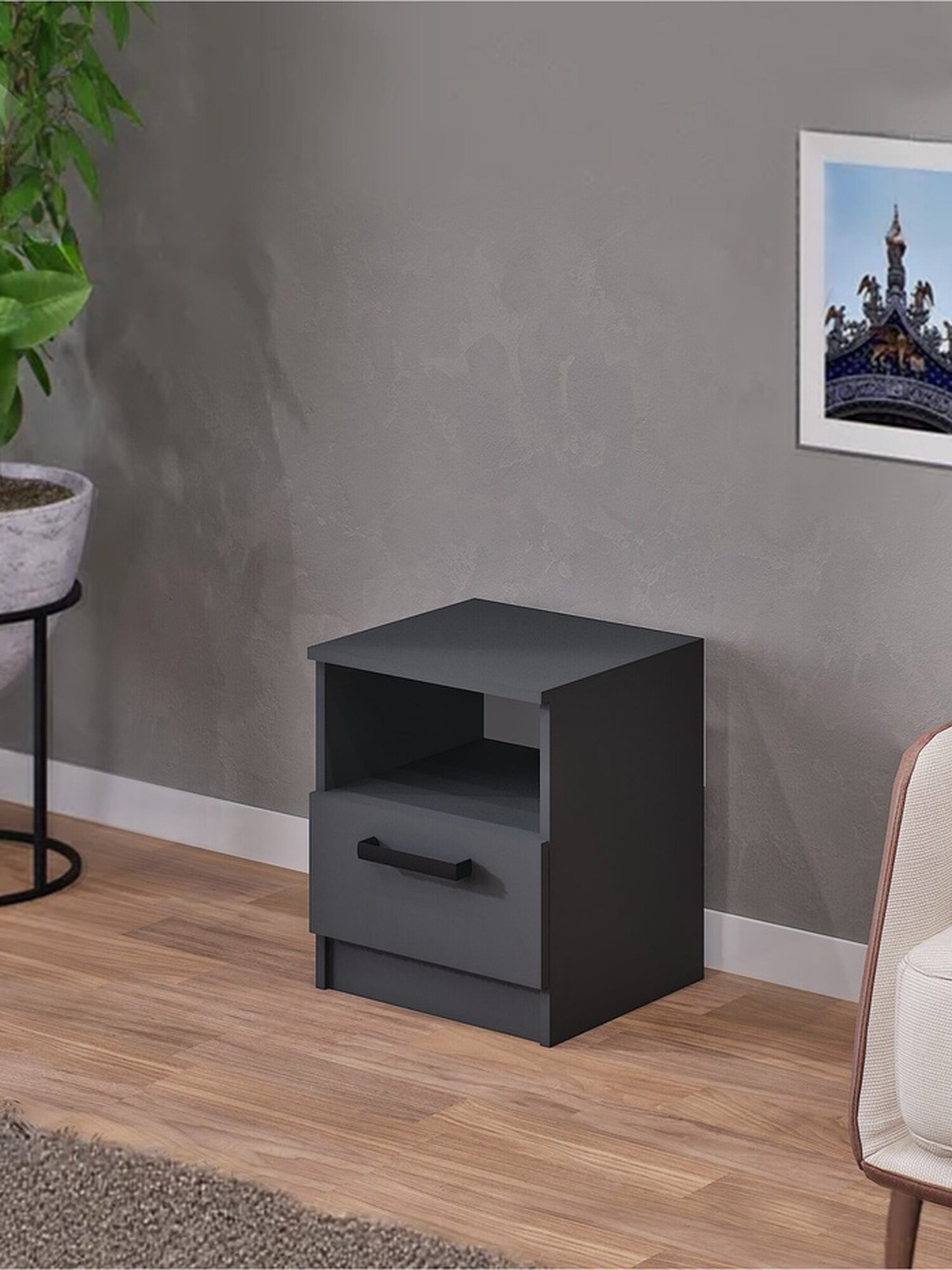 Тумба прикроватная Сима-ленд Эко, ЛДСП, серая, 40 см x 37,5 см x 46,8 см