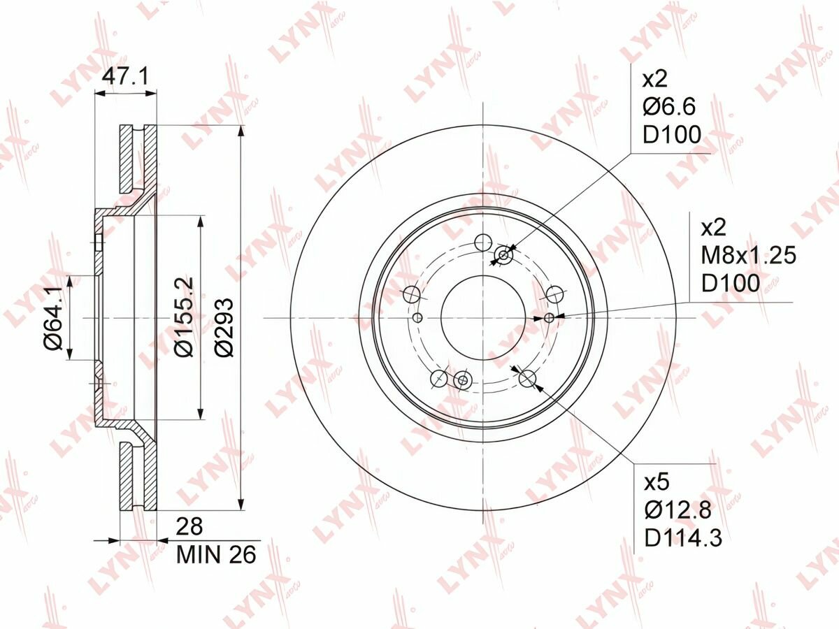 Диск тормозной передний, для Хонда Срв 3, 4 арт BN1039 LYNXAUTO
